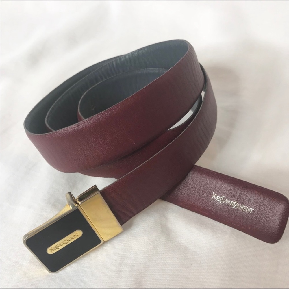 Ysl Reversable Belt Burgundy And Gray - Gem